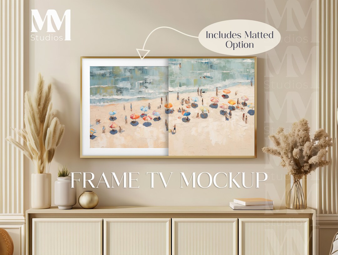 Frame TV Mockup Beige Living Room, Frame TV Mockup, Frame, Samsung ...
