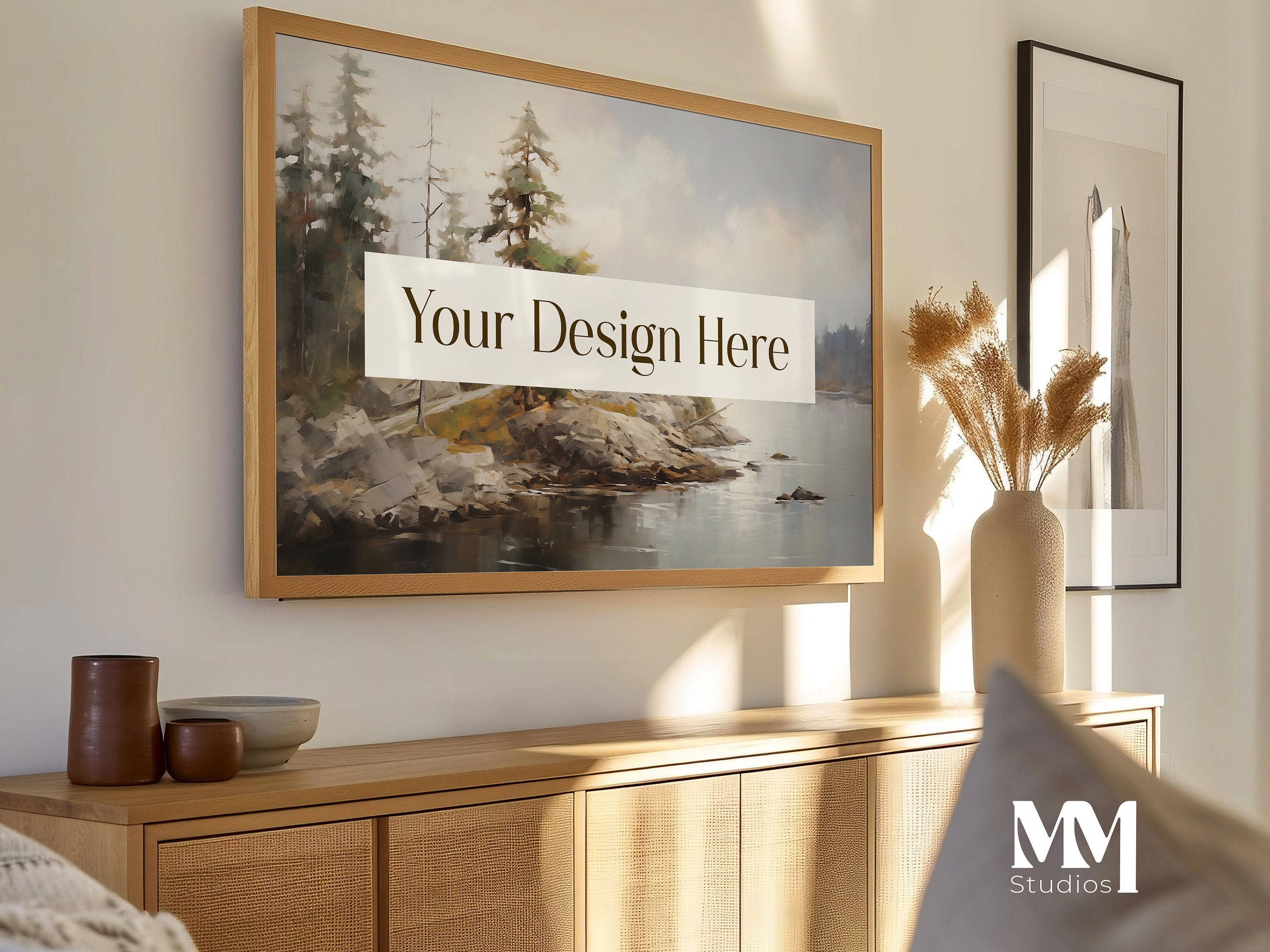 Frame TV Mockup Living Room Angled, Frame TV Mockup, Horizontal TV ...