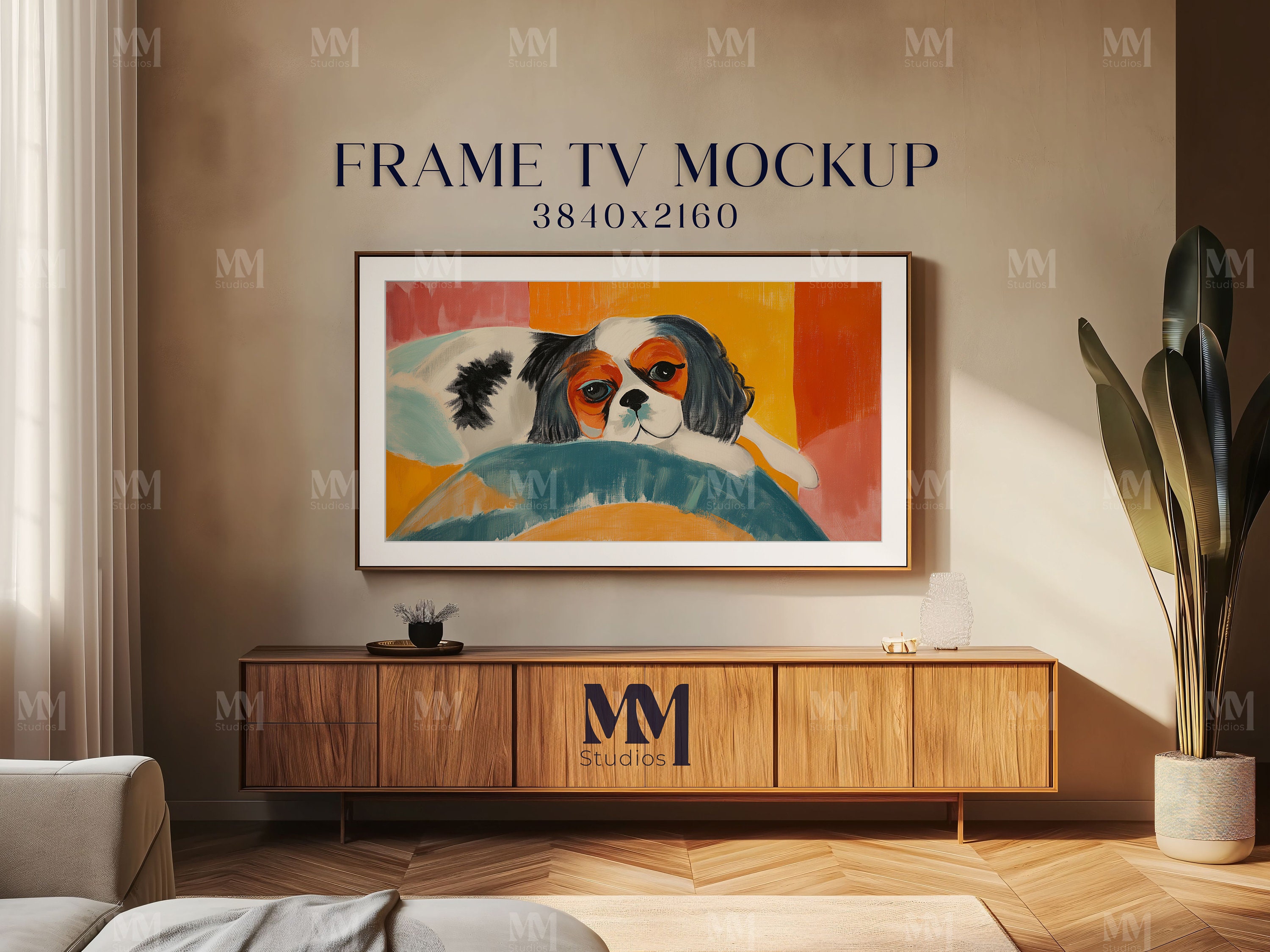 Frame TV Mockup Sunny Living Room, Frame TV Mockup, Metal Frame ...