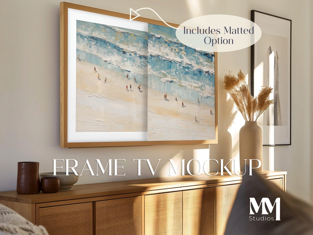 Frame TV Mockup Living Room Angled, Frame TV Mockup, Horizontal TV ...