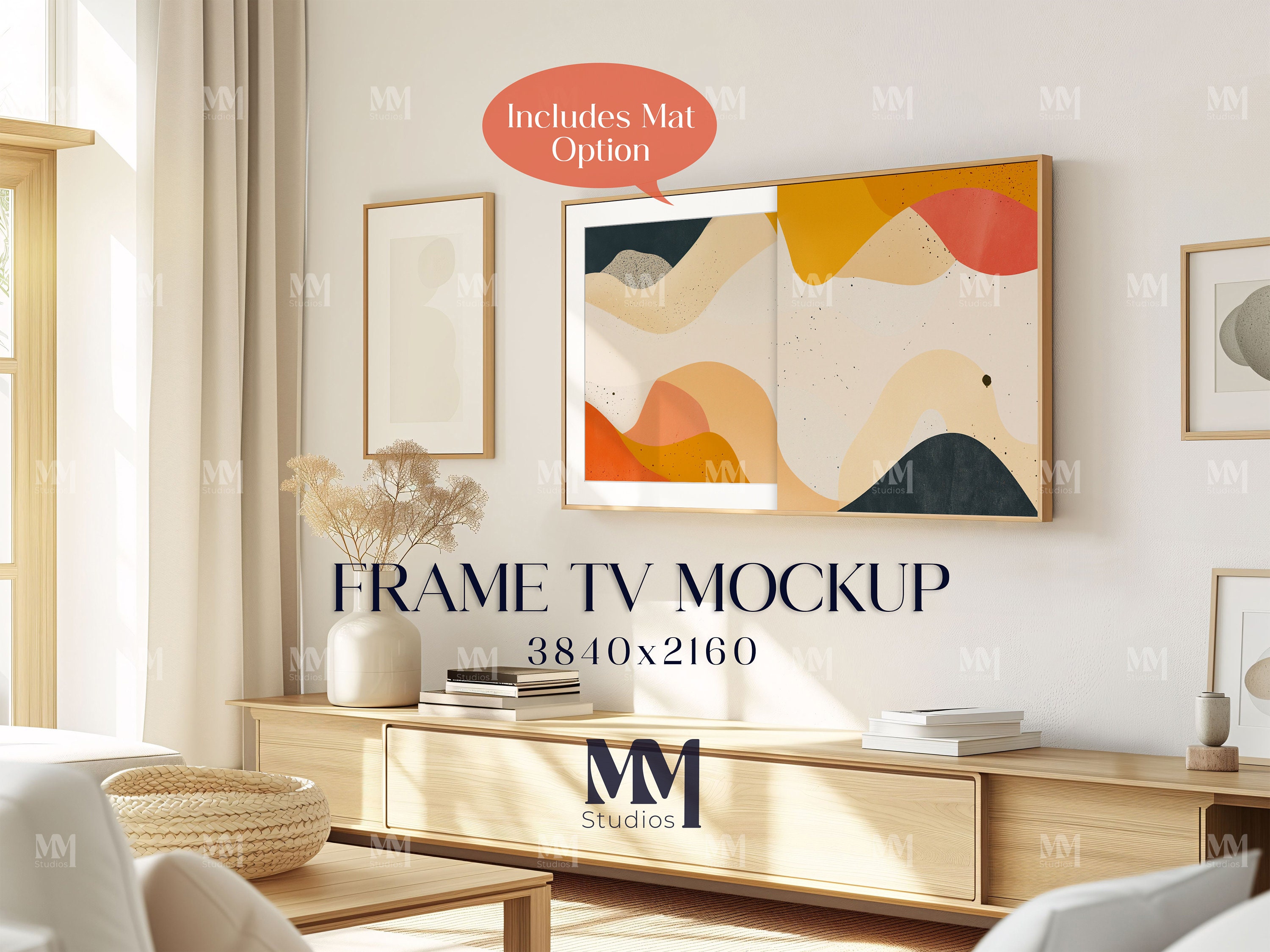 Frame TV Mockup Living Room, White Oak, Frame TV Mockup, Frame, Samsung ...