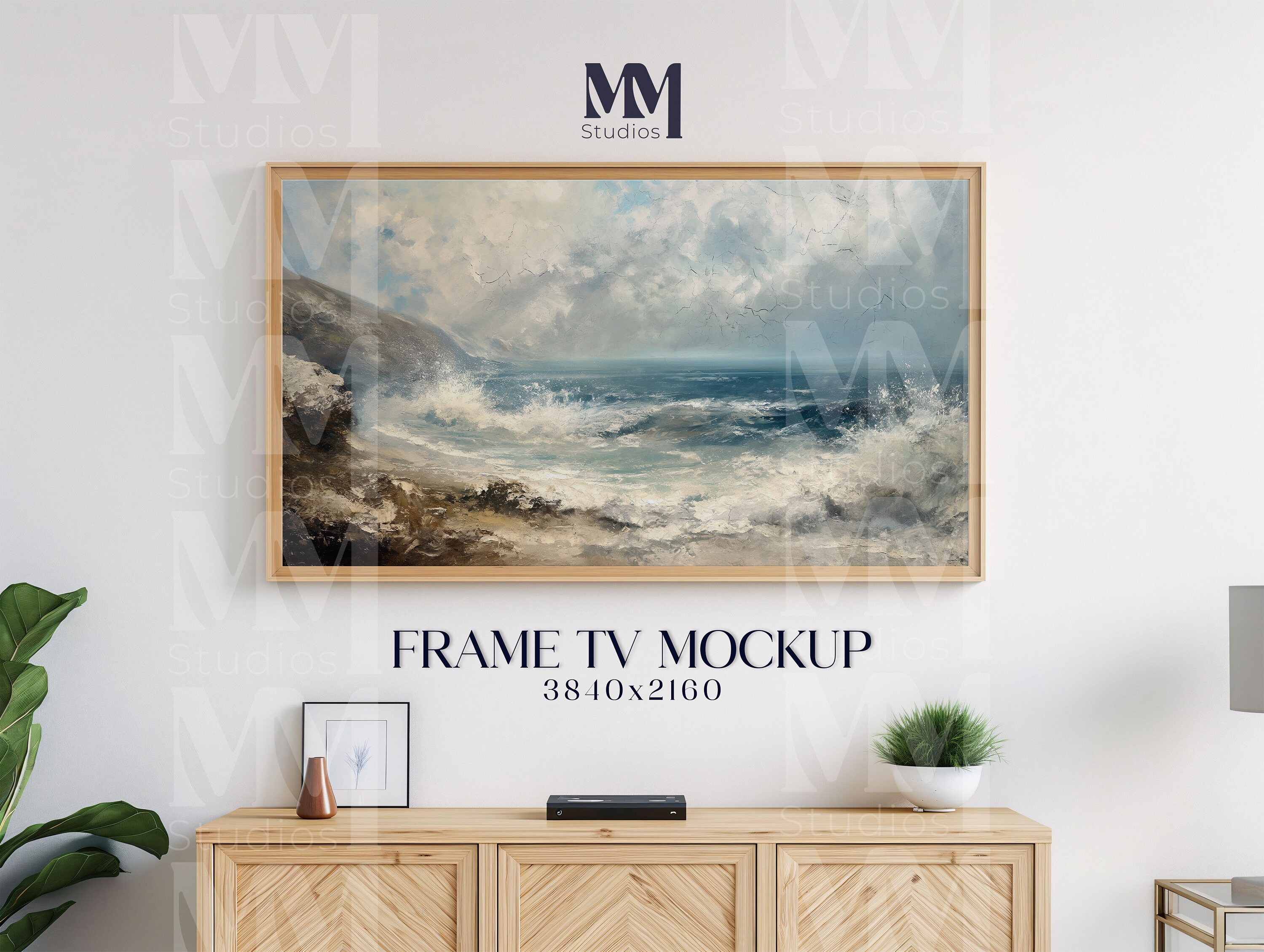 Frame TV Mockup Living Room Wood Frame, Frame TV Mockup, Frame, Samsung ...
