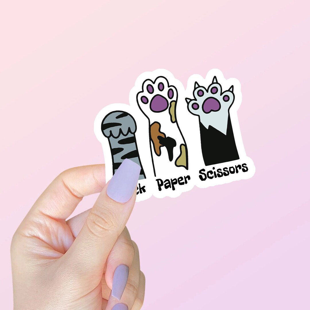 Rock Paper Scissors Cat Sticker, Cute Cat Sticker, Gifts for Her, Gifts ...