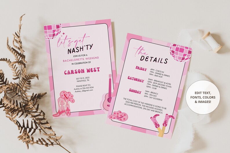 Nashville Bachelorette Party Invitation & Itinerary Template | Nash ...