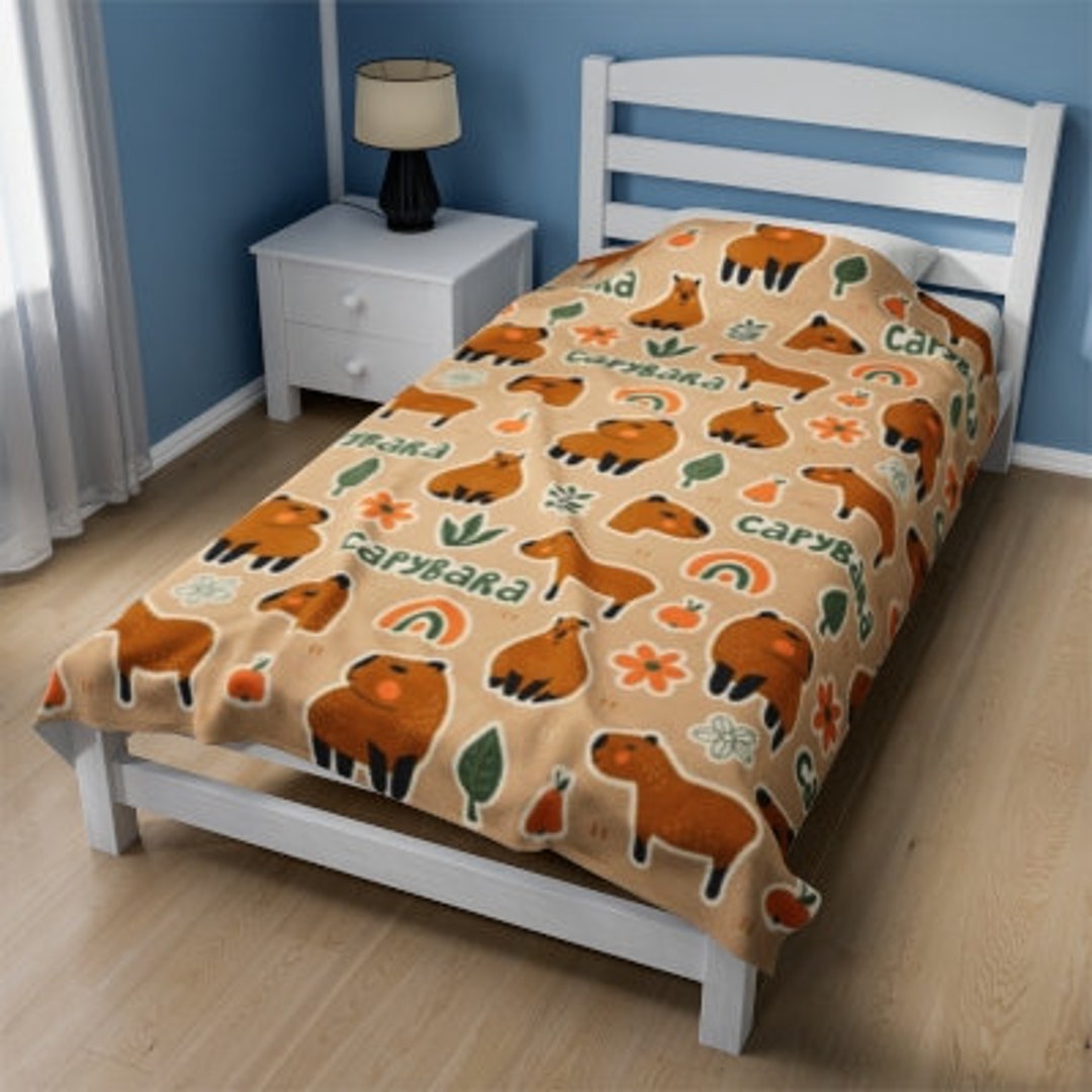 Tan Capybara Blanket With Cute Capybara Print Snuggle up in - Etsy