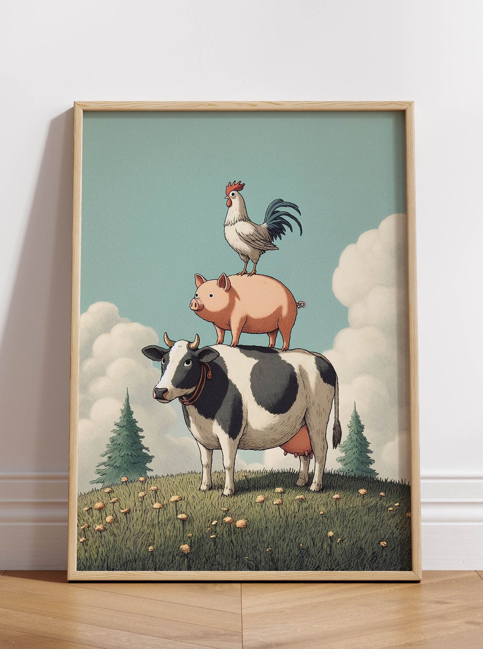 Stacking Farm Animals, Chicken Rooster, Pig, Cow Cattle, Wall Art ...
