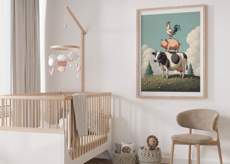 Stacking Farm Animals, Chicken Rooster, Pig, Cow Cattle, Wall Art ...