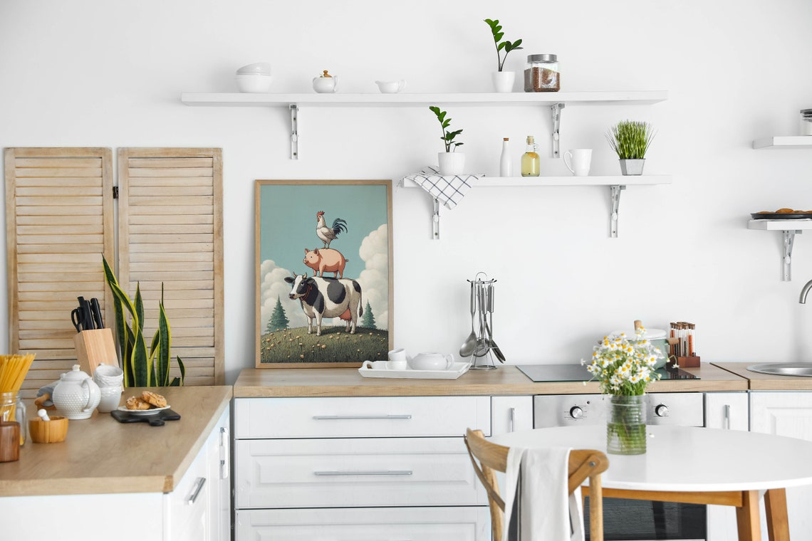 Stacking Farm Animals, Chicken Rooster, Pig, Cow Cattle, Wall Art ...