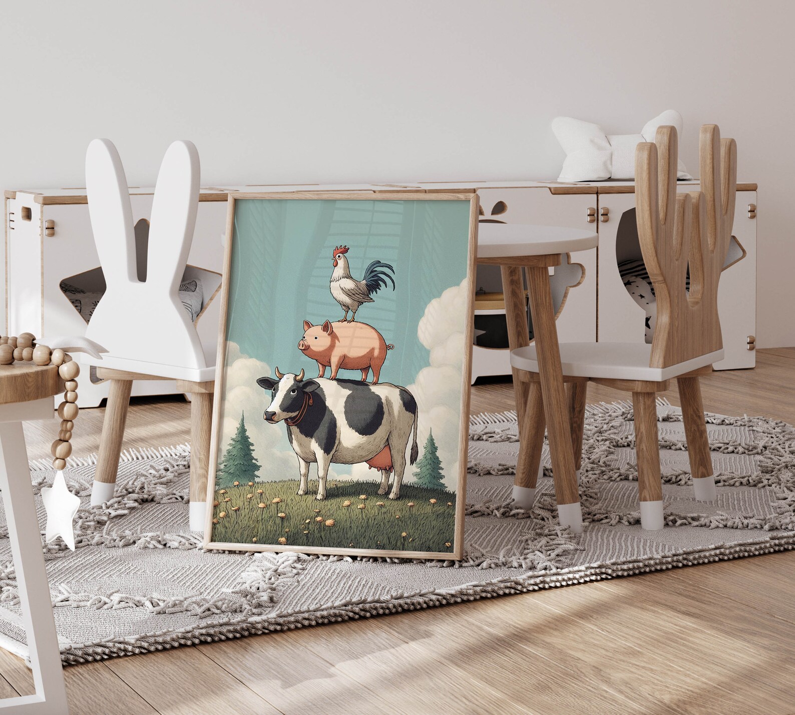Stacking Farm Animals, Chicken Rooster, Pig, Cow Cattle, Wall Art ...