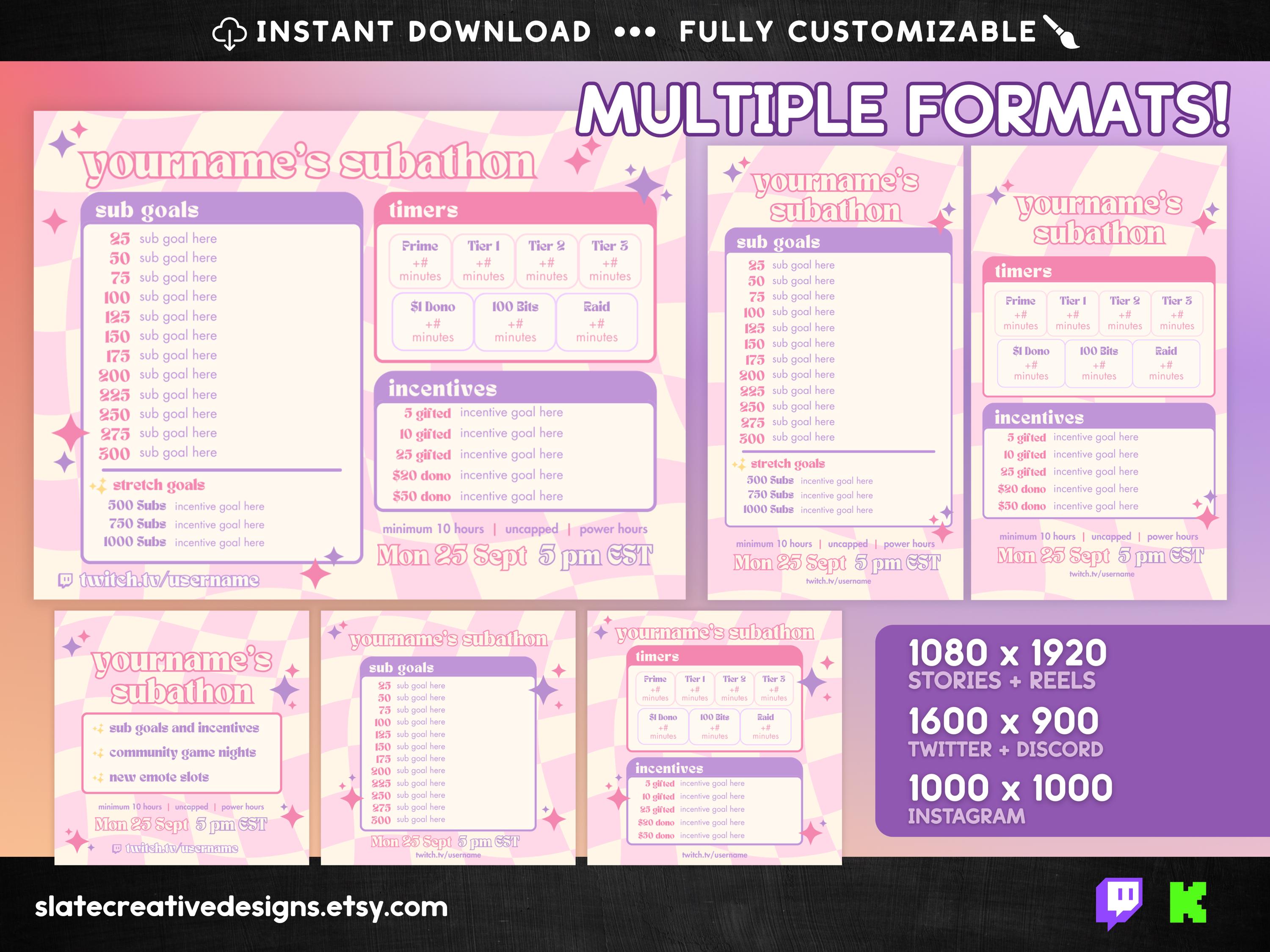 Subathon Template Pack | Retro Y2K Twitch / Kick | Fully Edit in Canva ...