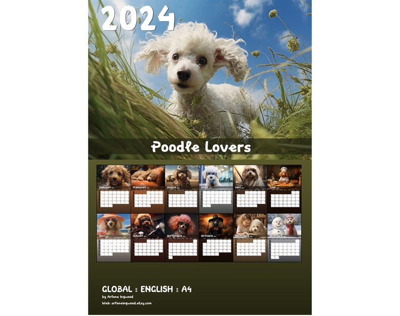 2024 Poodle Calendar Printable Worldwide - Etsy