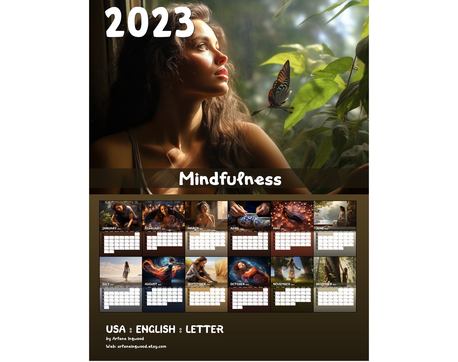2024 & 2023 Mindfulness Calendar Printable Peaceful - Etsy