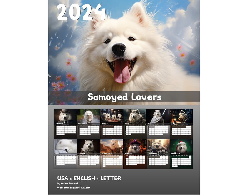 2024 Samoyed Lovers Calendar Printable USA - Etsy