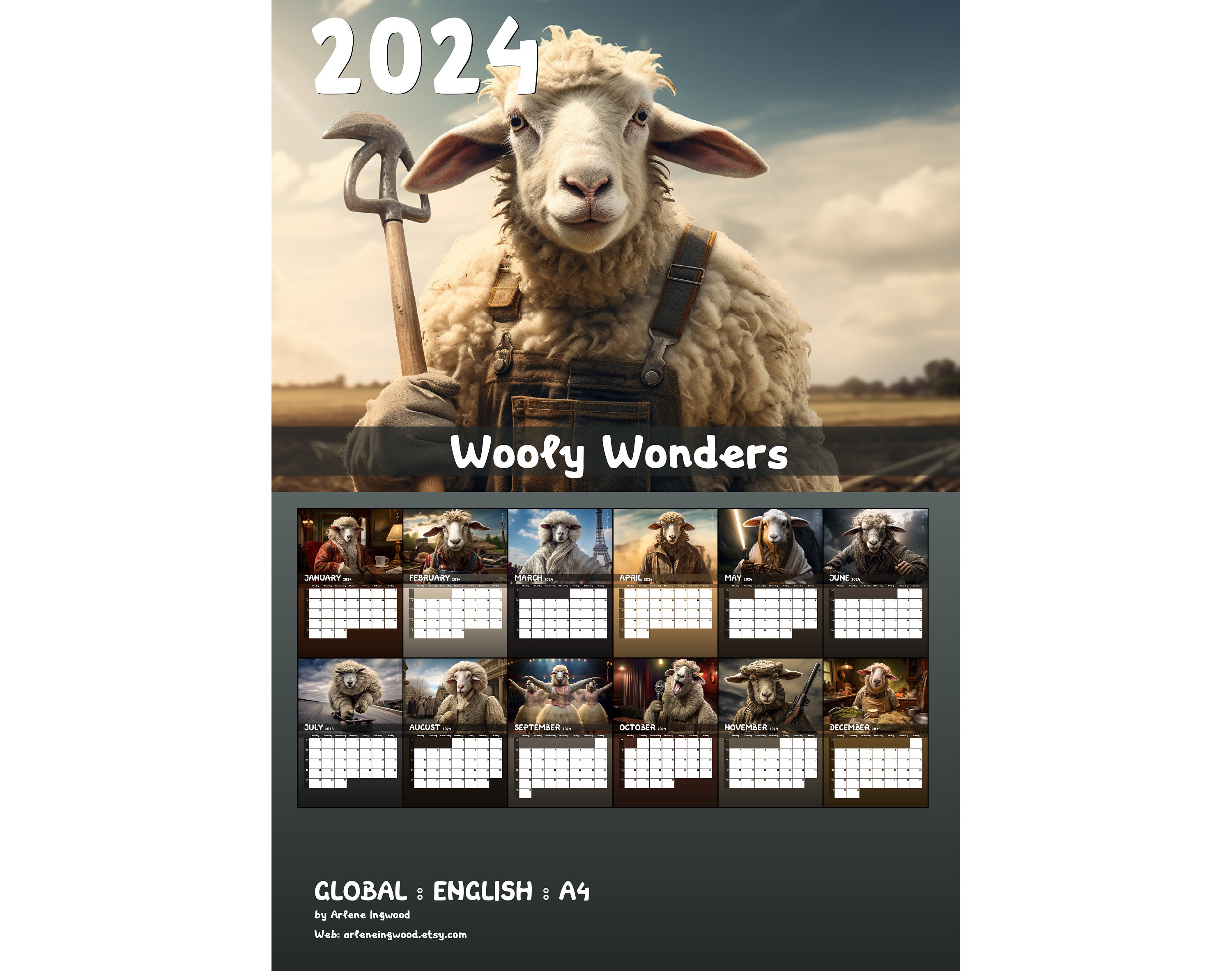 Wooly Wonders 2024 Calendar Printable Worldwide - Etsy