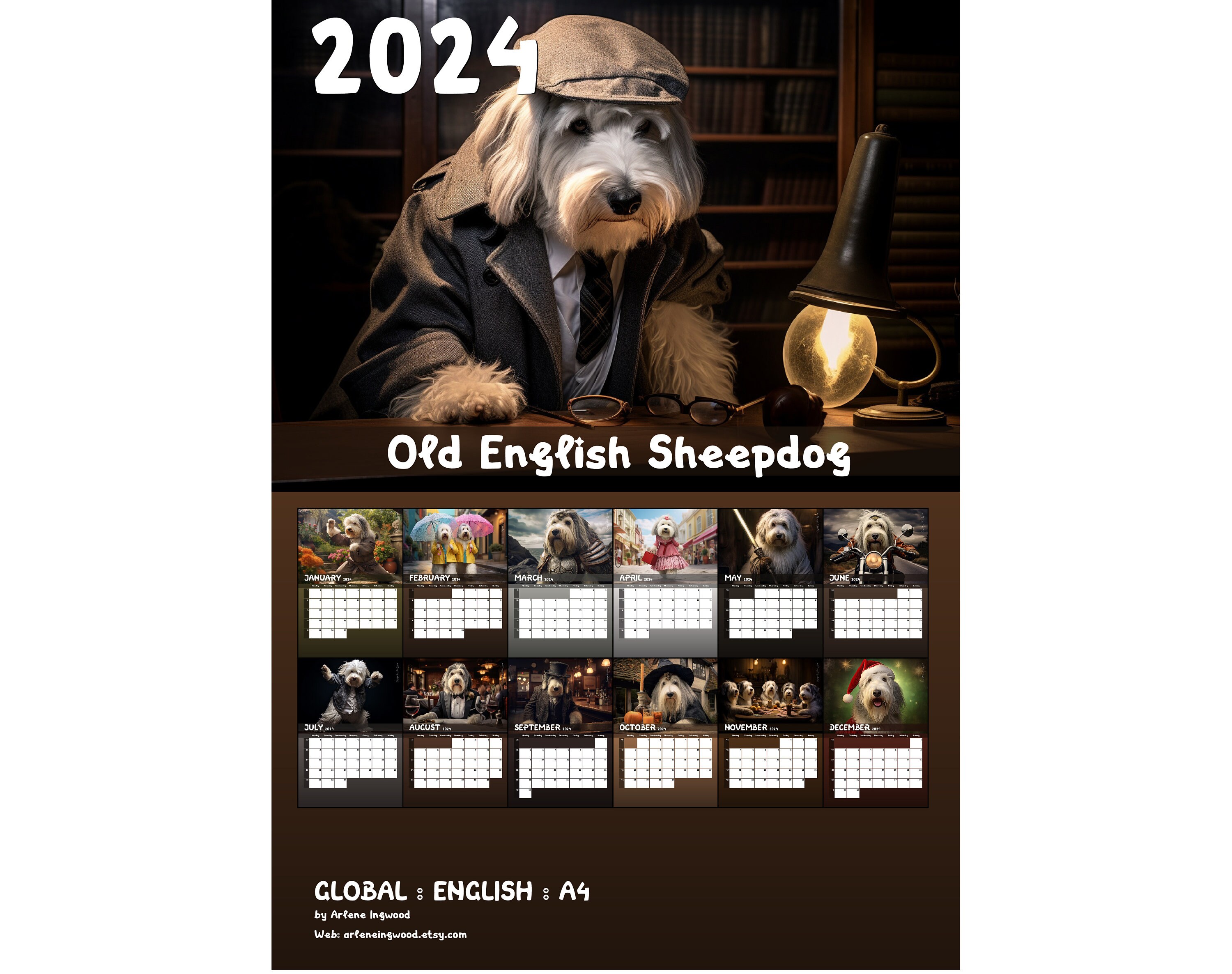 2024 Old English Sheepdog Downloadable Calendar Worldwide - Etsy