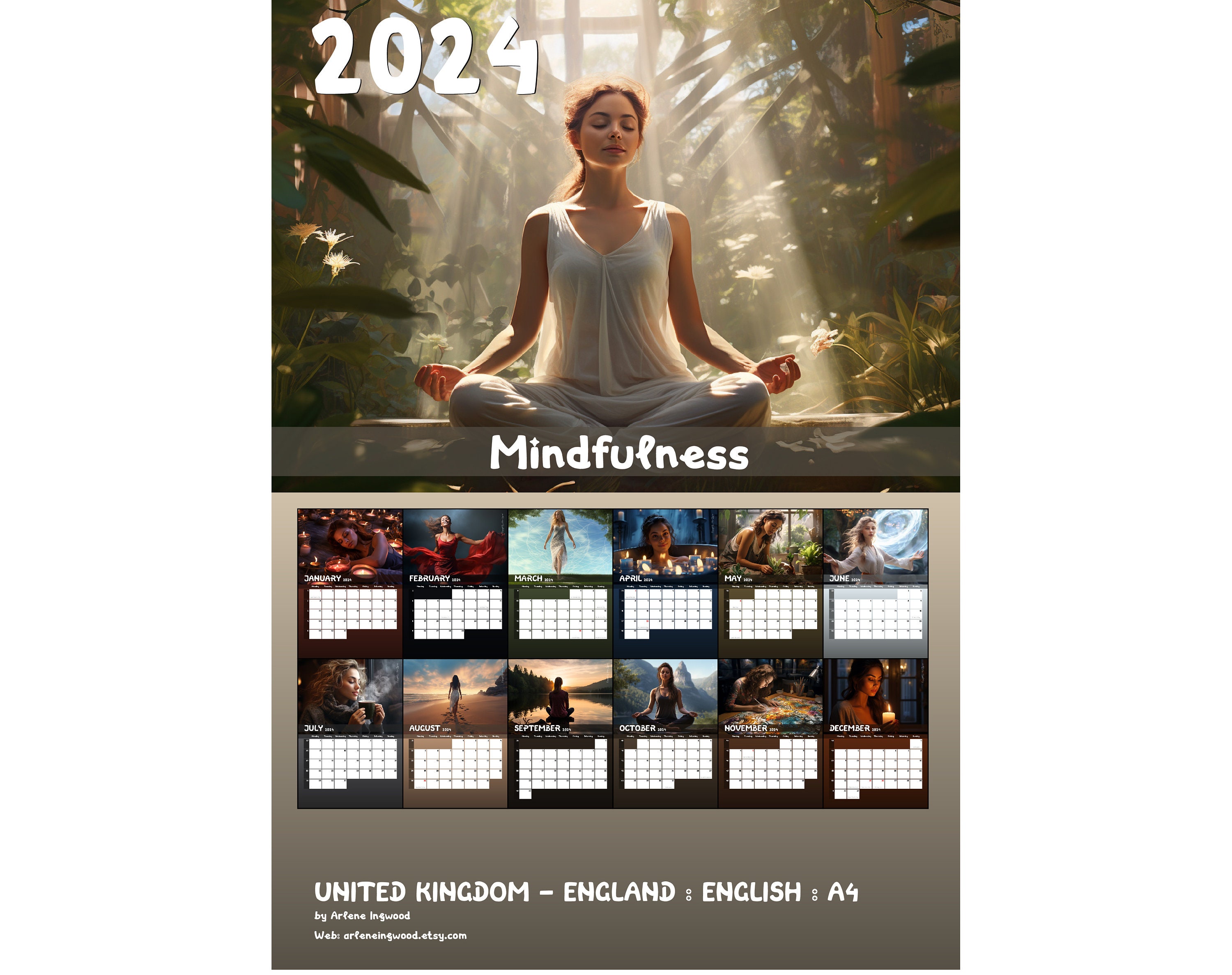 2024 Mindfulness Calendar Printable Peaceful - Etsy
