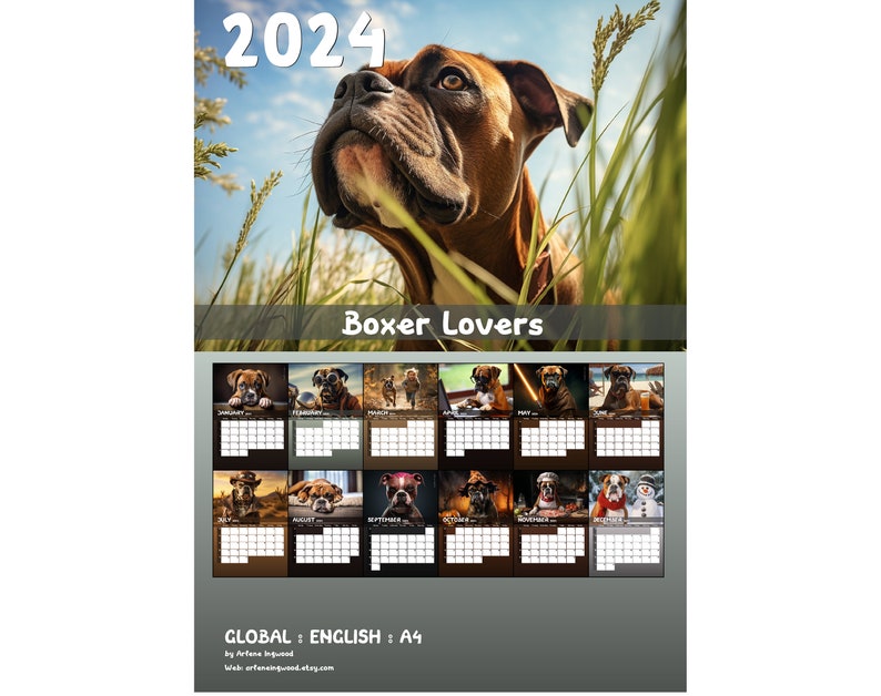 2024 Charming Boxers Printable Calendar Worldwide - Etsy
