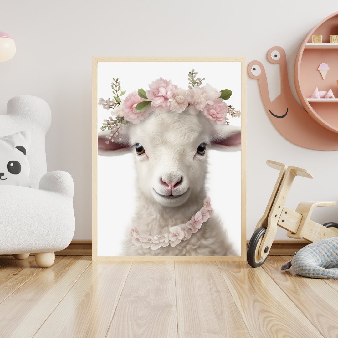 Realistic Lamb With Flower Crown - Digital Print - Printable Art (up to ...