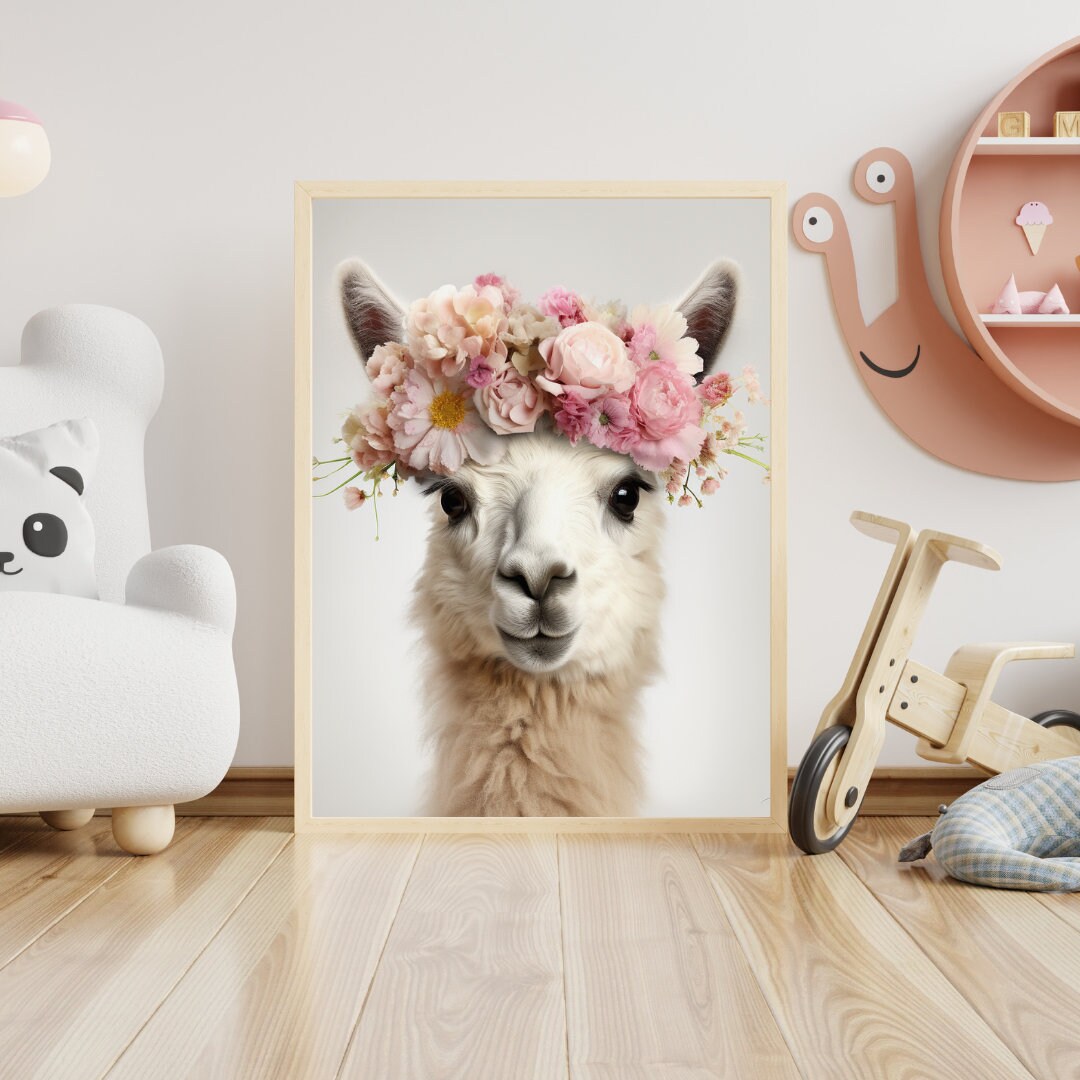 Realistic Llama With Flower Crown - Digital Print - Printable Art (up ...