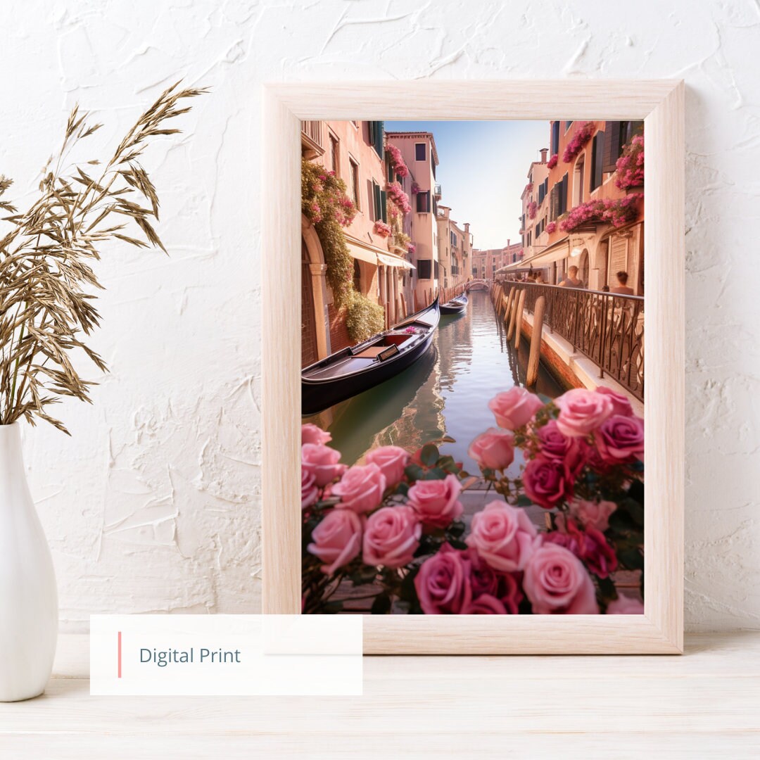 Venice With Pink Roses - Digital Print - Printable Art (up to 11x14 ...