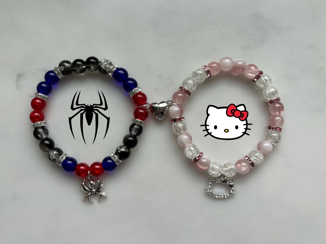 Spiderman and Hello Kitty Matching Bracelets With Heart Magnet - Etsy ...