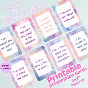 Watercolor Printable Affirmation Cards for Students, Classroom ...