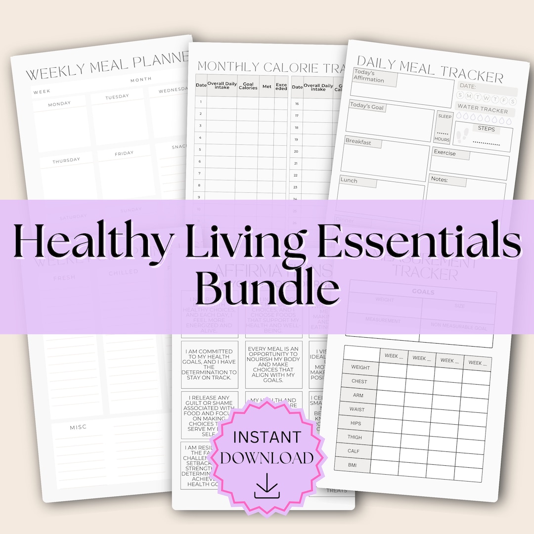Printable Healthy Living Bundle, Meal Tracker, Meal Planner, Shopping ...