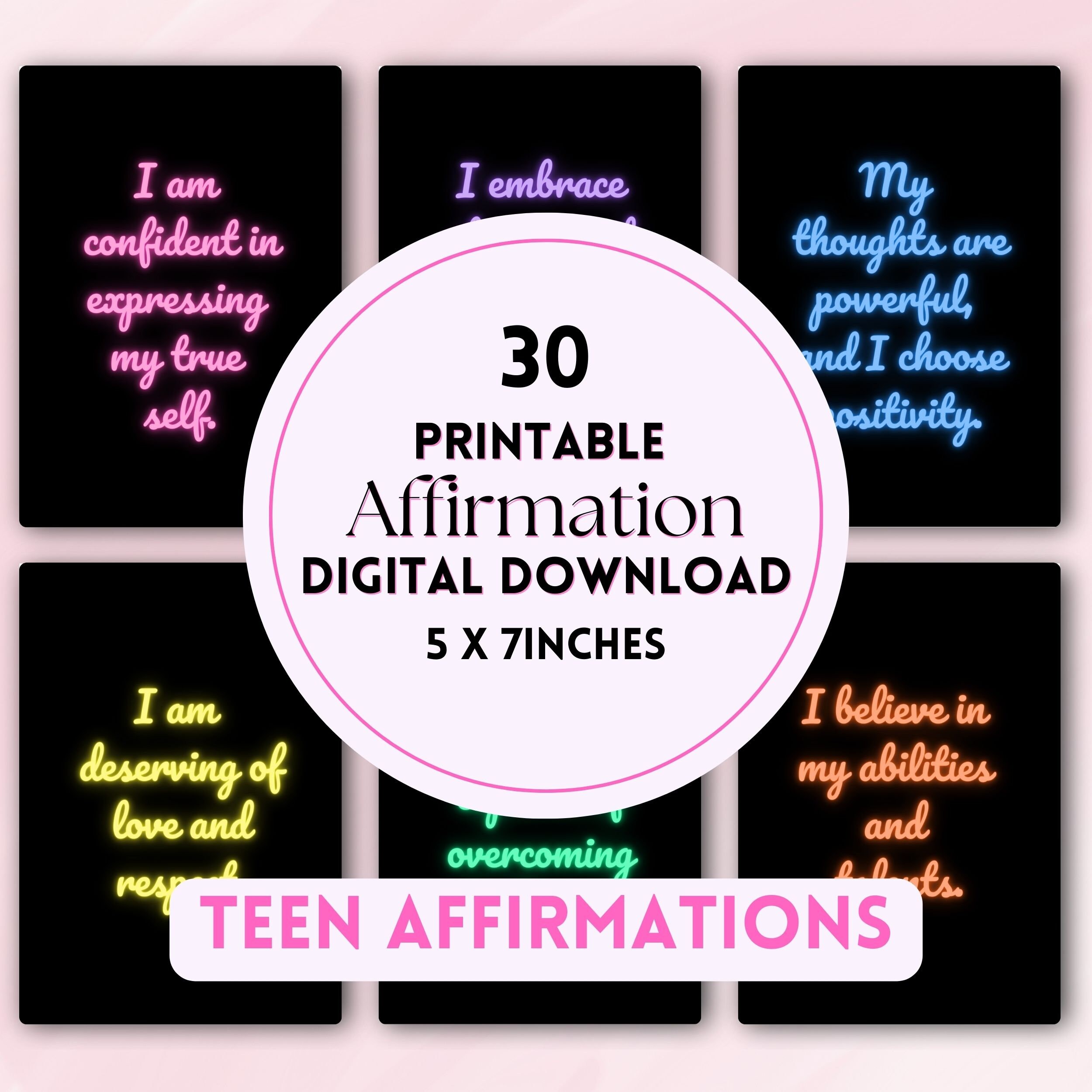 Affirmation Cards for Teens, Neon Aesthetic, Empowering Affirmations ...
