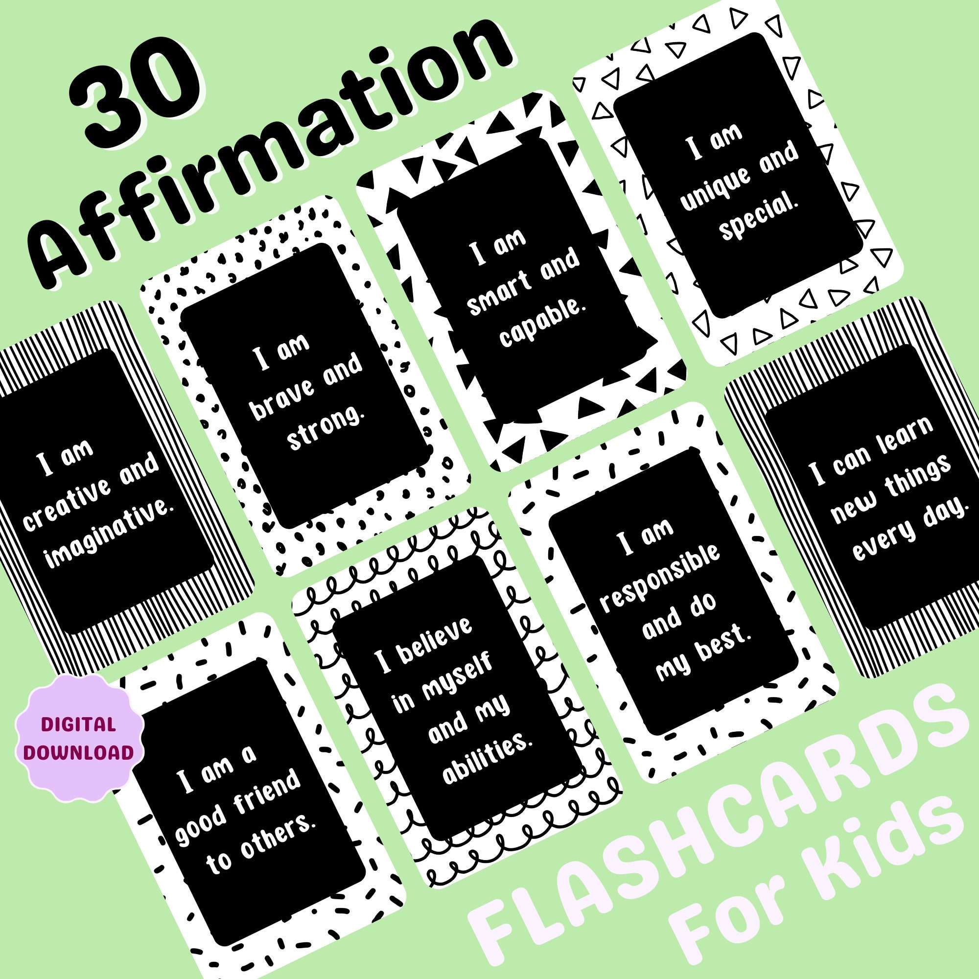 Printable Positive Affirmation Cards for Students, Black and White 5x7 ...