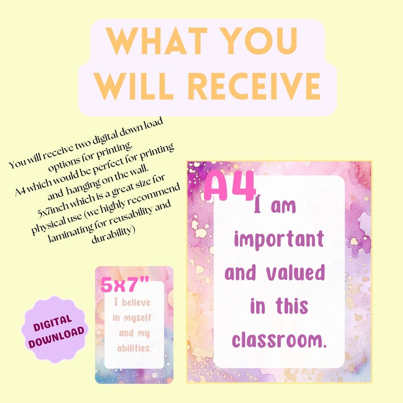 Watercolor Printable Affirmation Cards for Students, Classroom ...