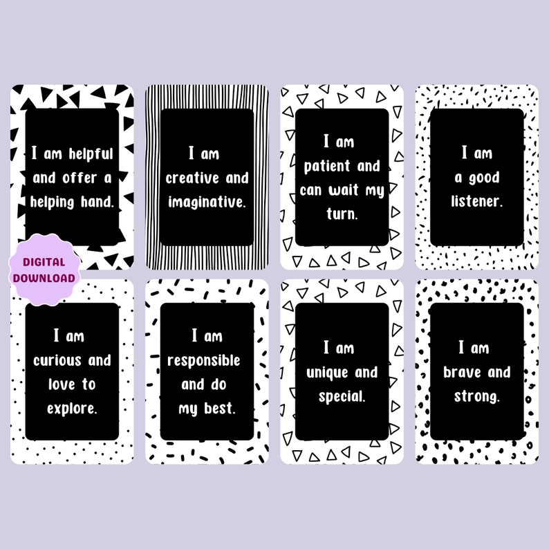 Printable Positive Affirmation Cards for Students, Black and White 5x7 ...
