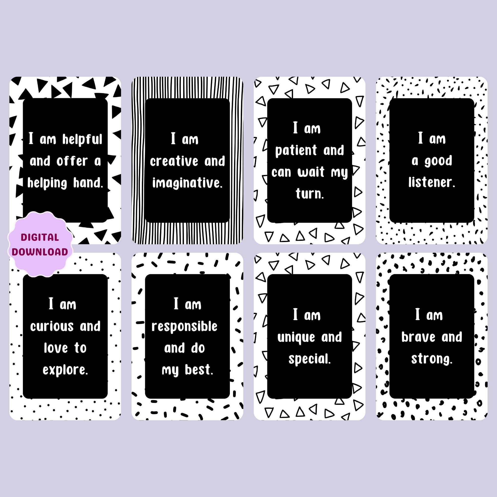 Printable Positive Affirmation Cards for Students, Black and White 5x7 ...