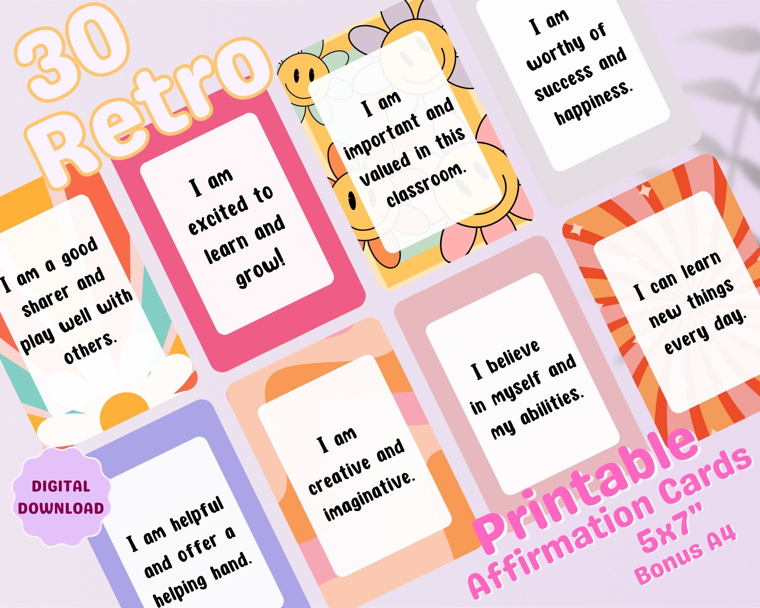 30 Retro Printable Affirmation Cards for Students, Classroom ...