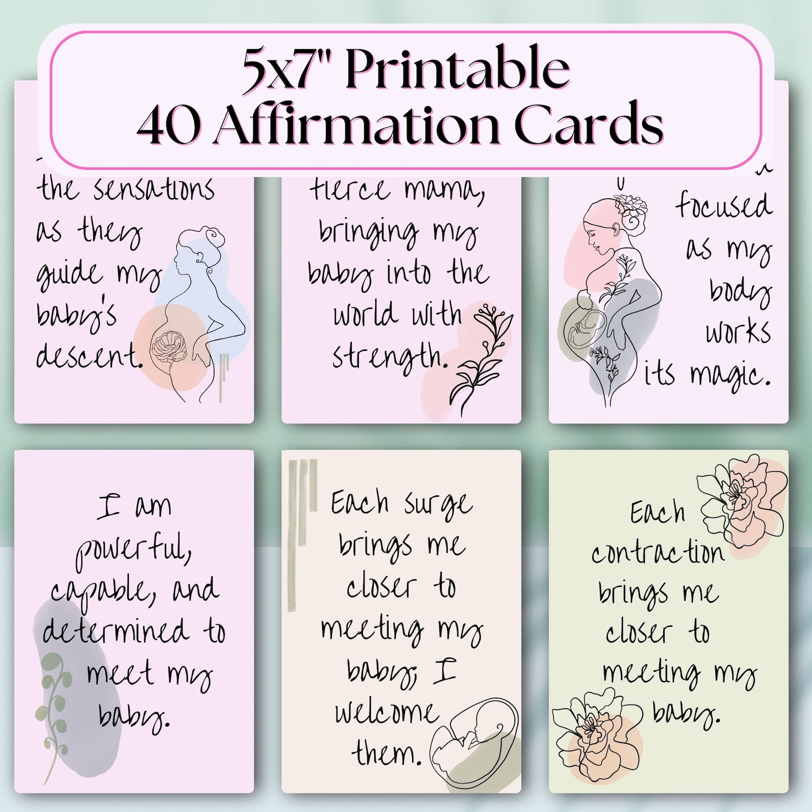 40 Birth Affirmation Cards Printable, Instant Download, Pregnancy ...