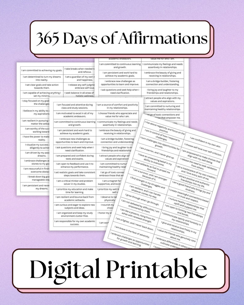 Affirmation Printable, Daily Affirmations, 365 Affirmation Jar, Teen ...