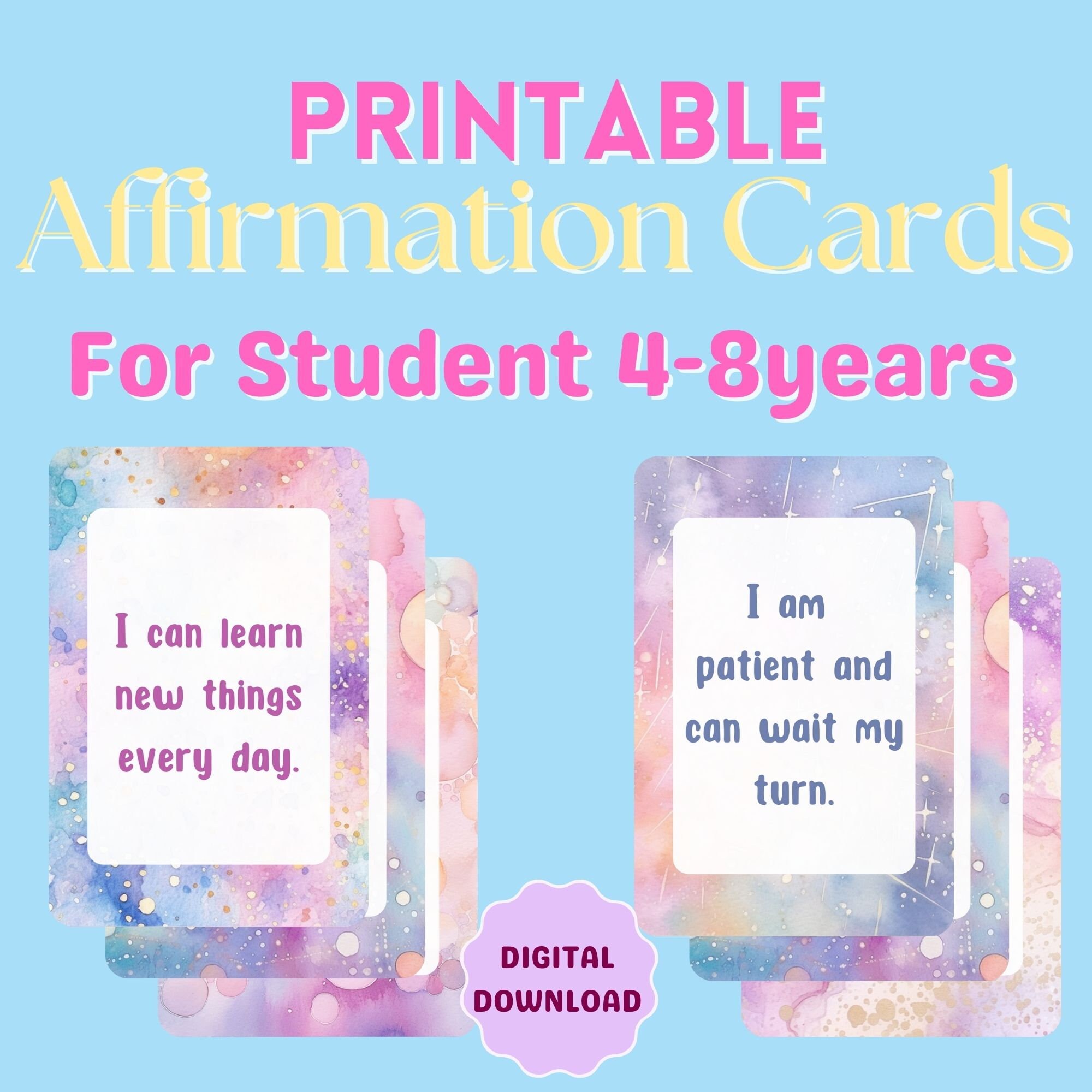 Watercolor Printable Affirmation Cards for Students, Classroom ...