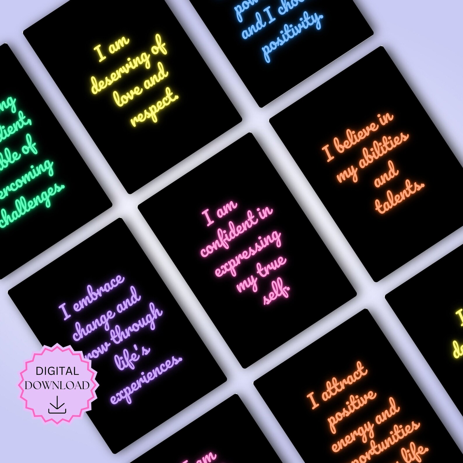 Affirmation Cards for Teens, Neon Aesthetic, Empowering Affirmations ...