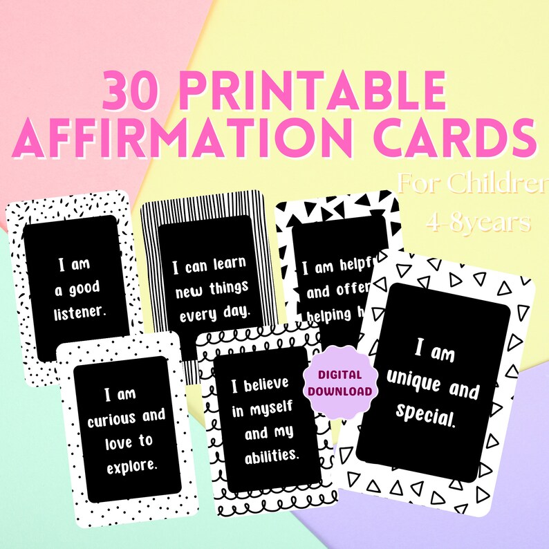 Printable Positive Affirmation Cards for Students, Black and White 5x7 ...