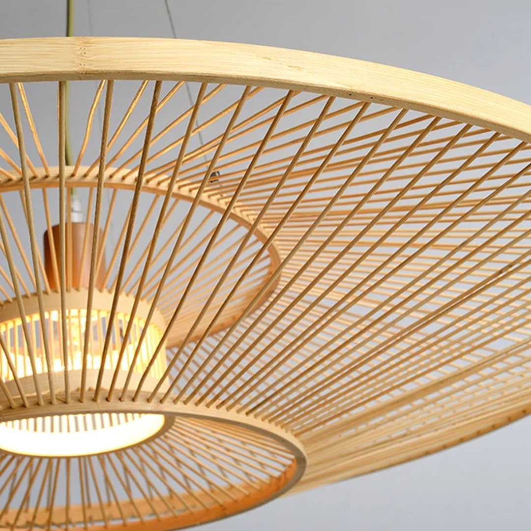 Bamboo Lamp Natural Boho Lamp Shade,farmhouse Decor Pendant Light ...