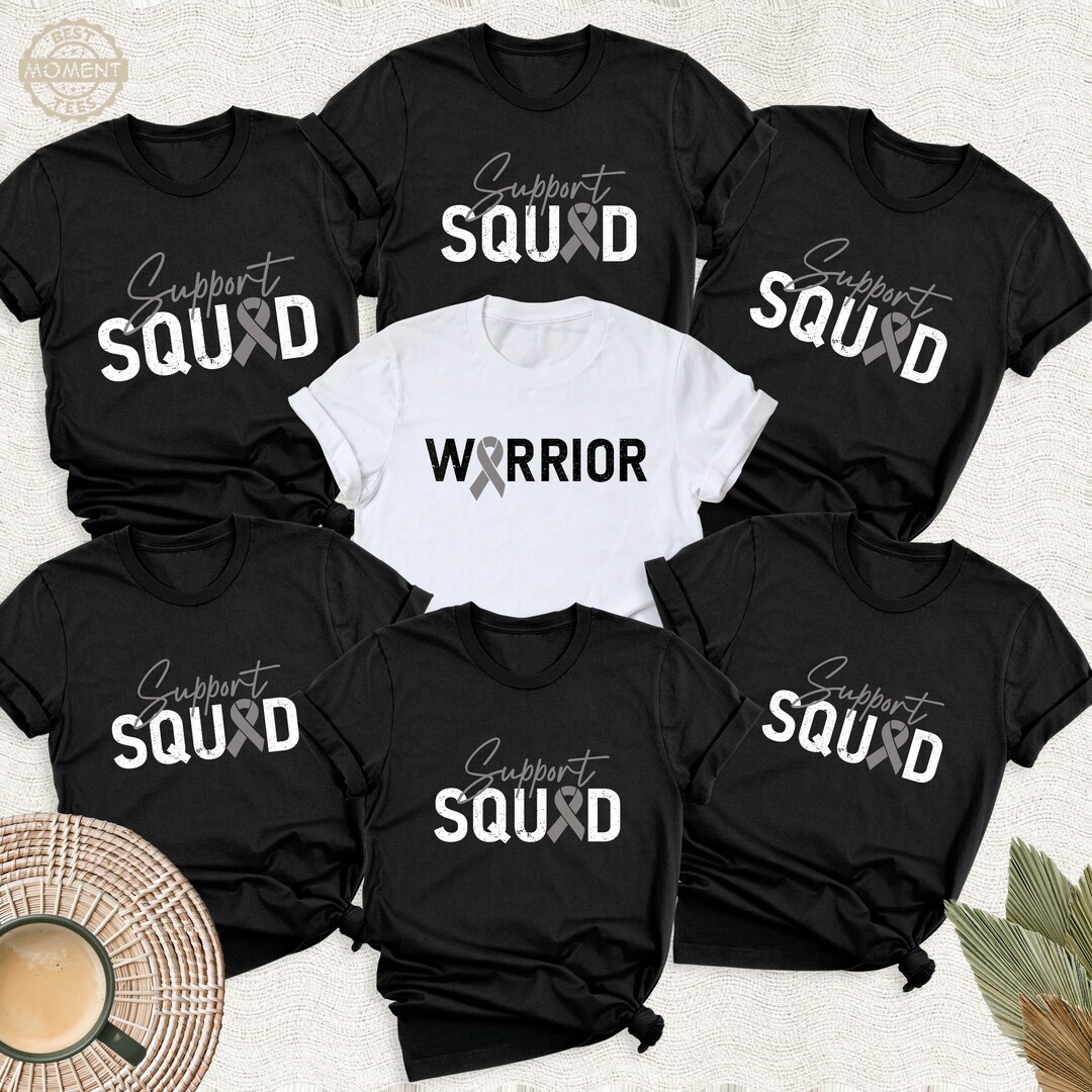 Brain Cancer Warrior Support Squad Shirt, Gray Ribbon in May Tshirt ...