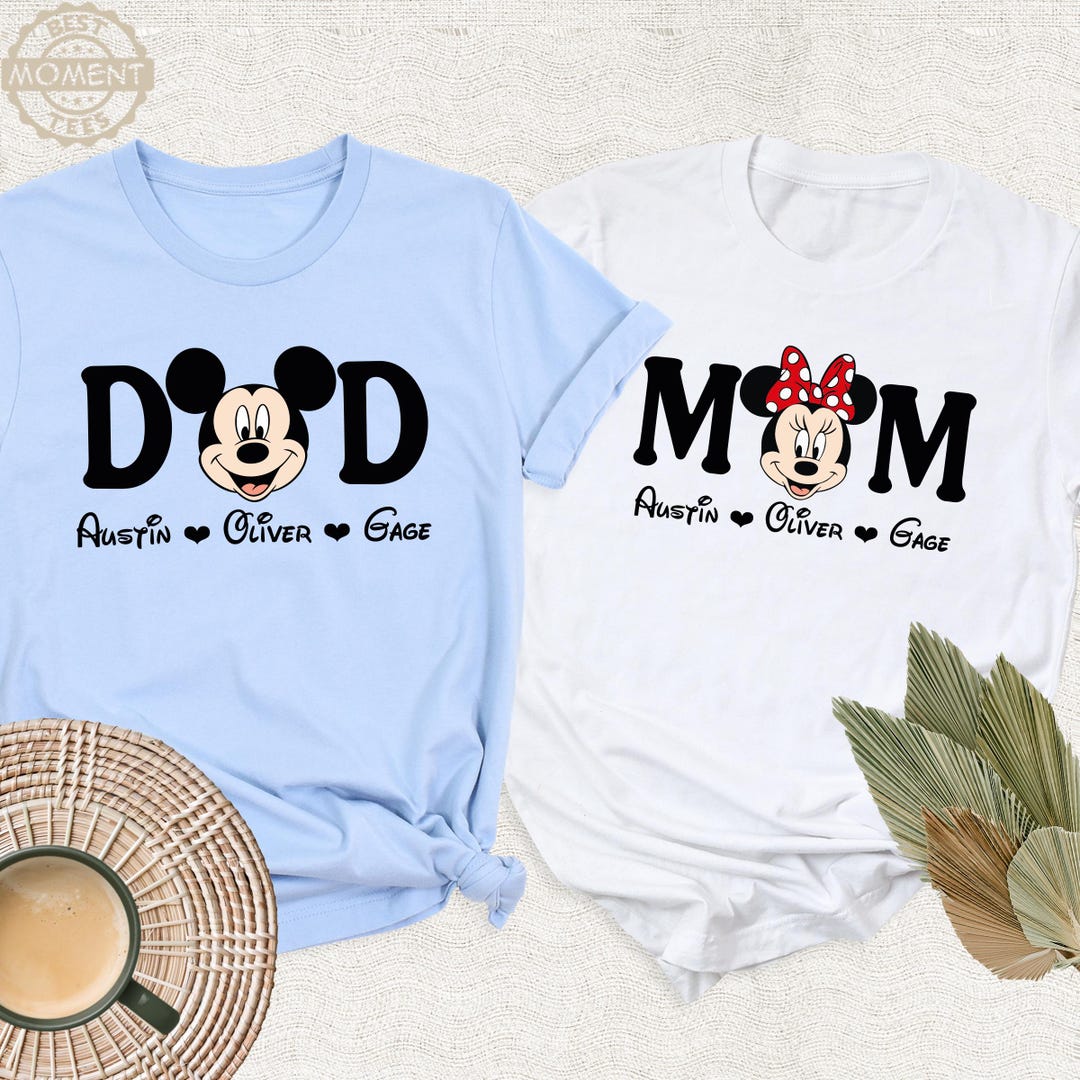 Disney Mom and Dad With Kids Name Shirt, Mickey Dad Tee, Minnie Mom Tee ...