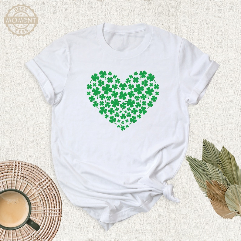 St Patricks Day Four Leaf Clovers Heart Shirt Green Shamrock Tshirt