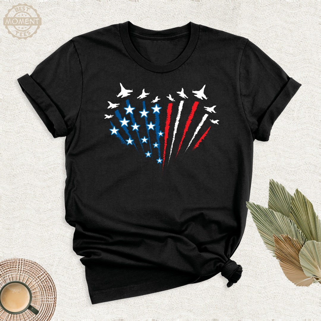 Red White and Blue Jet Airplane Heart Shirt, 4th of July American Flag ...
