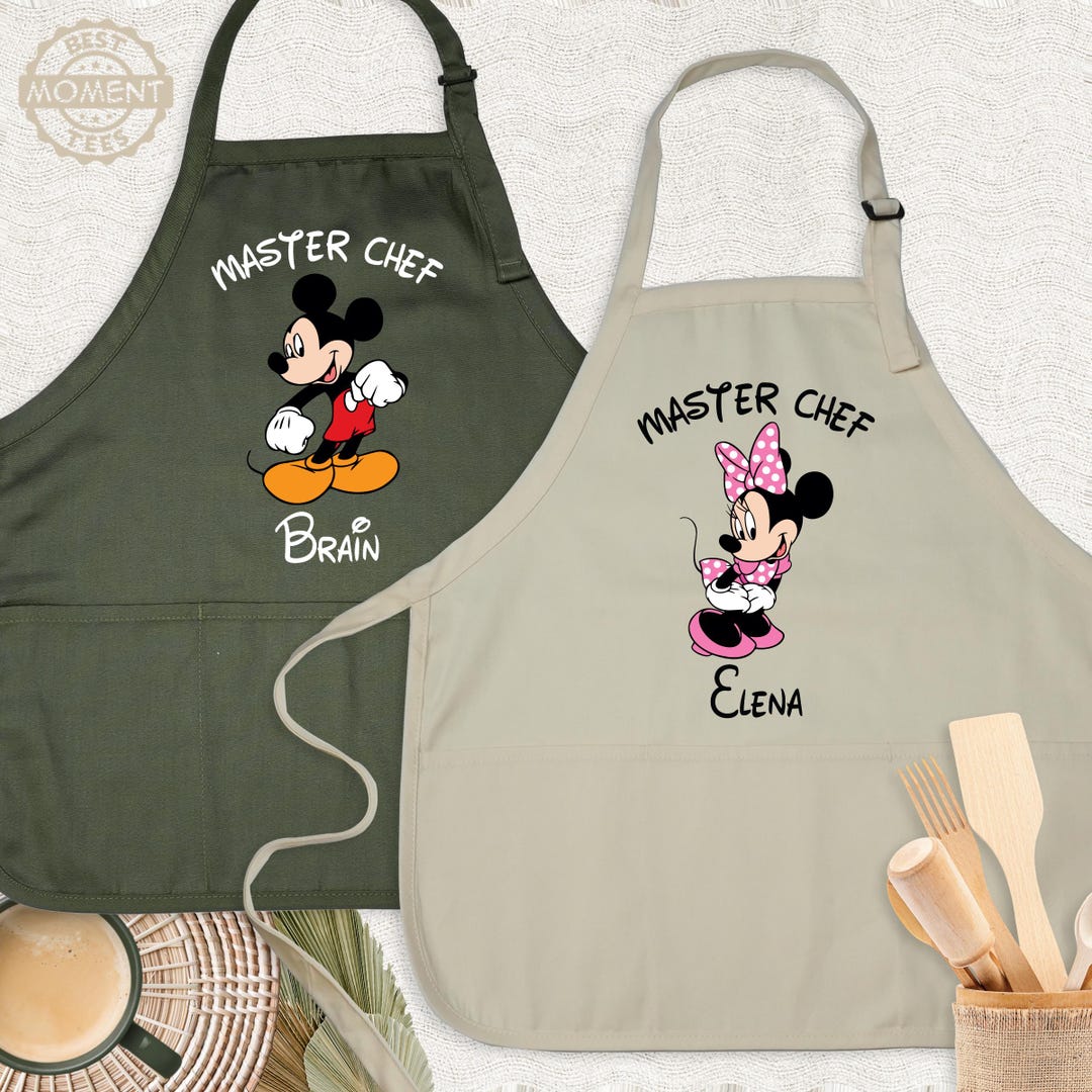 Disney Mickey Minnie Apron, Disney Kitchen Custom Name Apron, Master ...