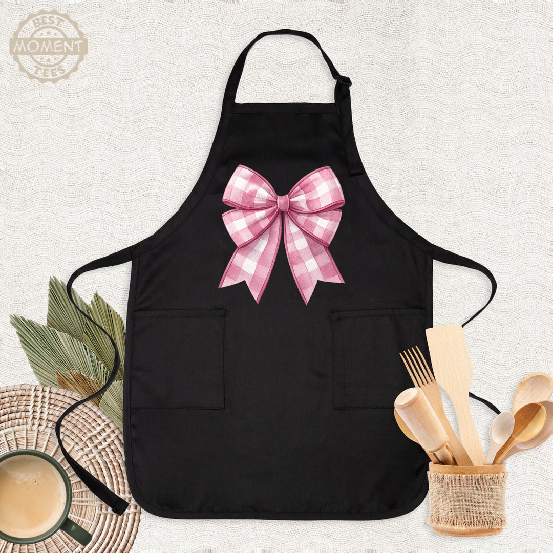 Cute Pink Plaid Coquette Bow Kitchen Mama Apron, Coquette Bow Apron ...