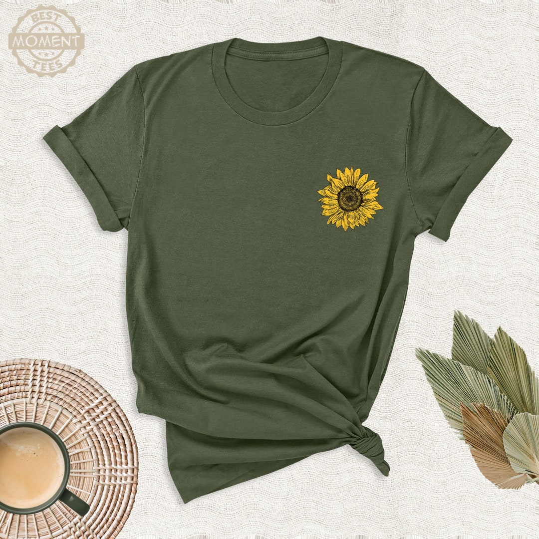 Sunflower Pocket Print Shirt, Garden Tshirt, Women Gift Outfit, Flower ...