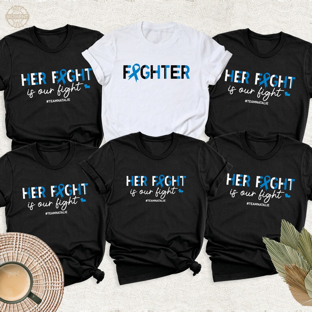 Colon Cancer Her Fight is Our Fight Team Custom Shirt, Blue Ribbon ...