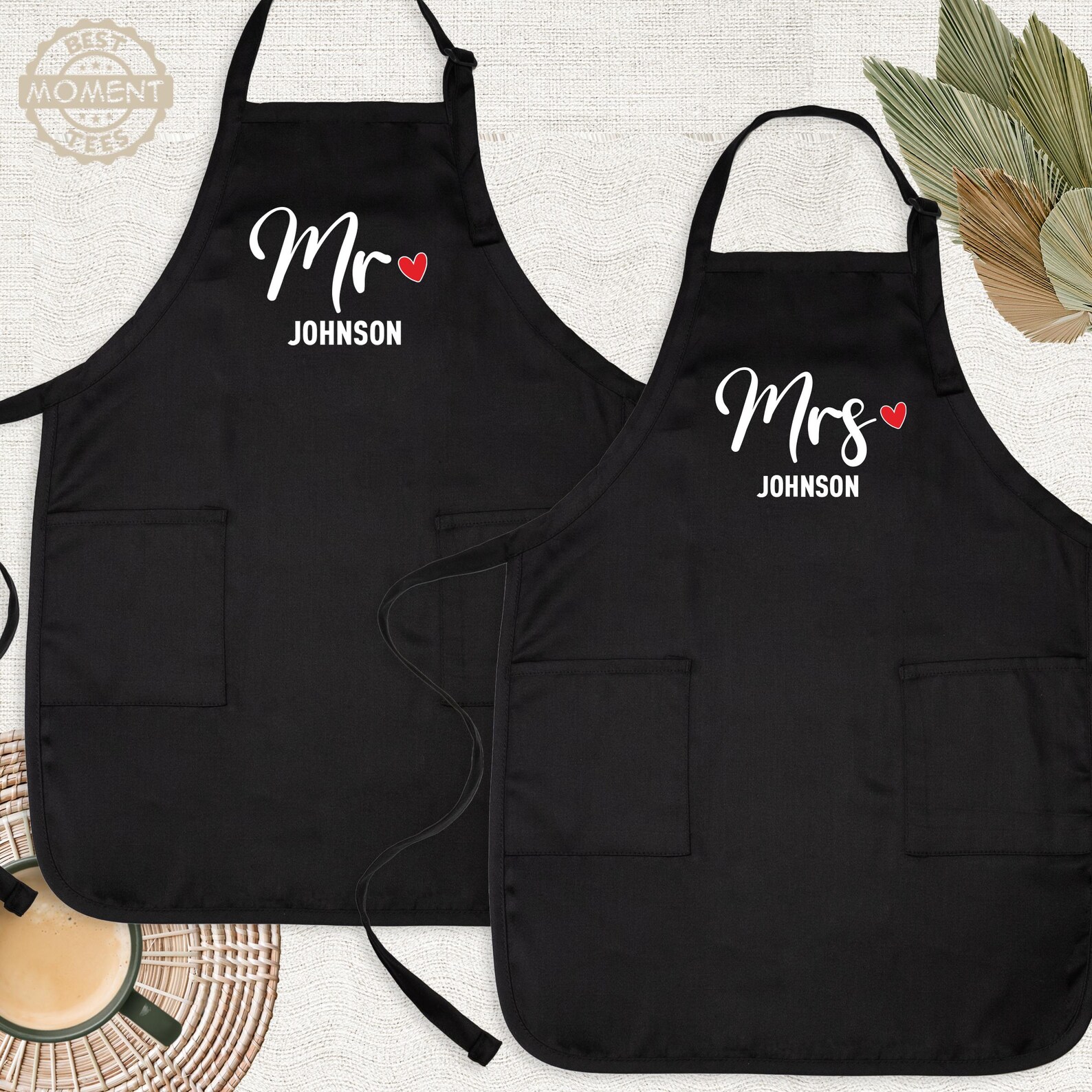 Mr and Mrs Custom Apron Set, Couples Apron, Custom Name Kitchen Apron ...