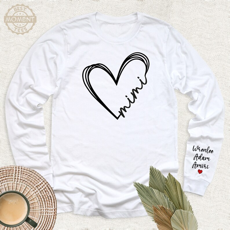 Mimi Heart With Kids Names Long Sleeve Shirt, New Grandma Gift ...