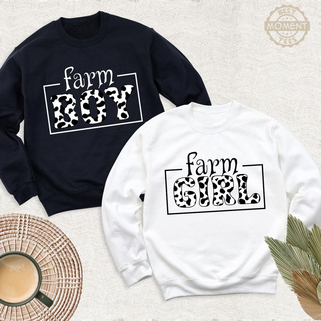 Farm Girl Cow Sweatshirt, Farm Boy Long Sleeve Tee, Custom Cow Farm ...